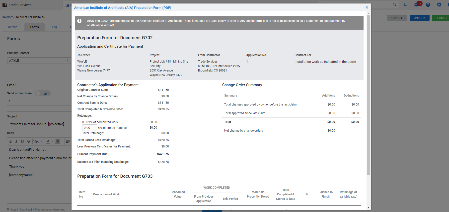 How to Use the AIA Preparation Form | Simpro