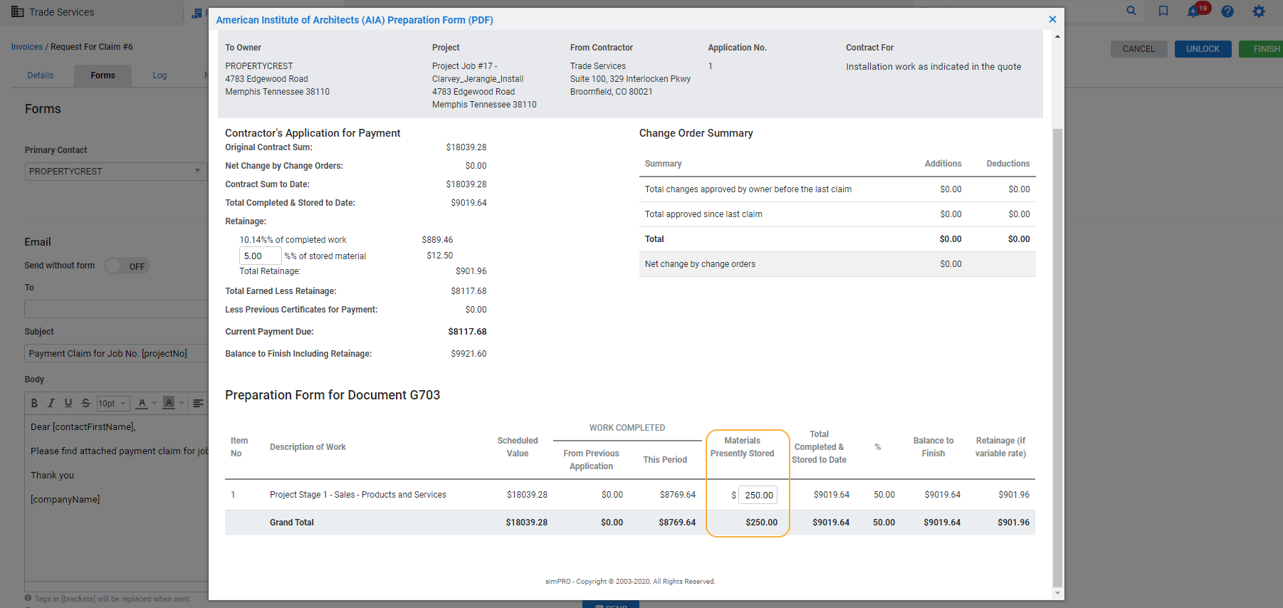How to Use the AIA Preparation Form | Simpro